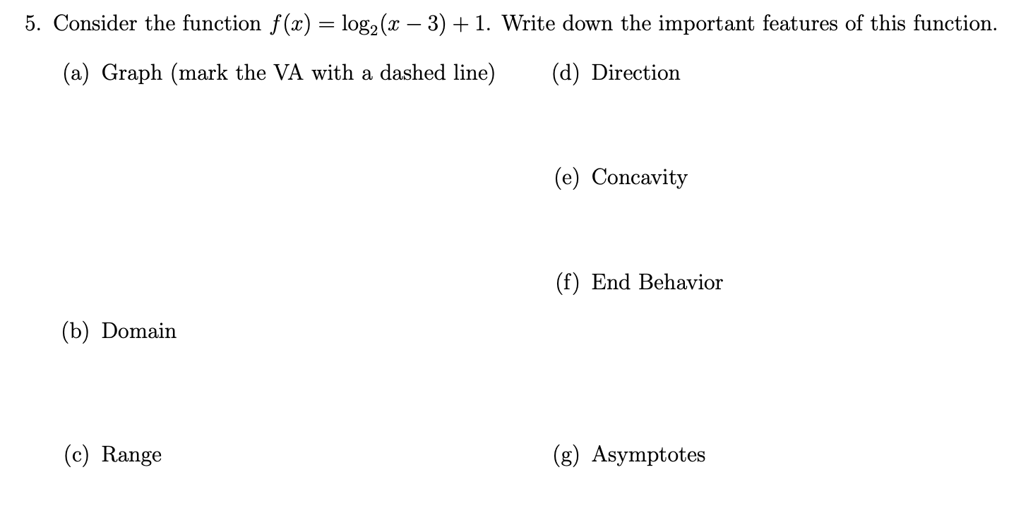 Solved 5. Consider the function f(x) = log2 (x – 3) + 1. | Chegg.com