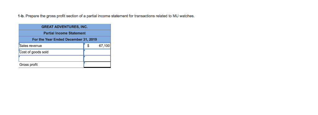 Solved 1-b. Prepare the gross profit section of a partial | Chegg.com