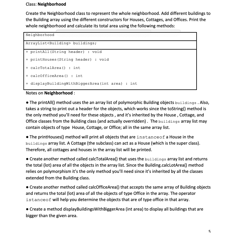 Solved Class: Neighborhood Create the Neighborhood class to | Chegg.com