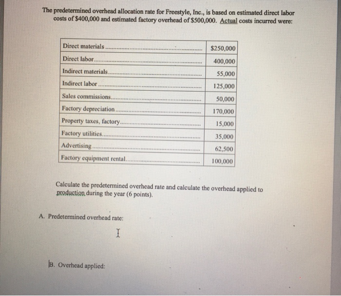 Solved The predetermined overhead allocation rate for | Chegg.com