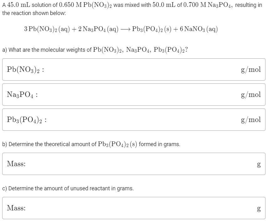 Solved A 45.0 mL solution of 0.650 M Pb(NO3)2 was mixed with | Chegg.com