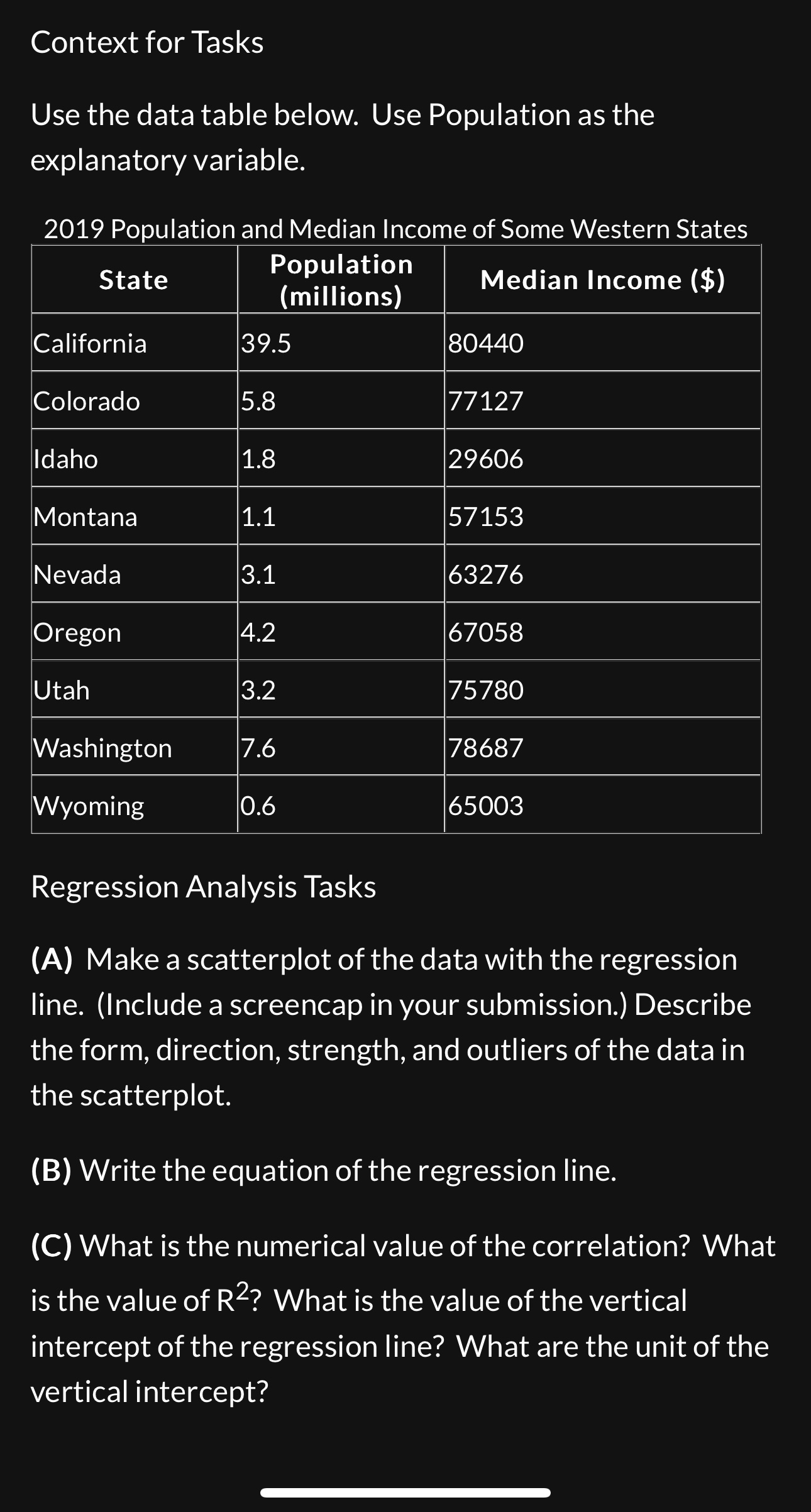 Solved Context for TasksUse the data table below. Use | Chegg.com