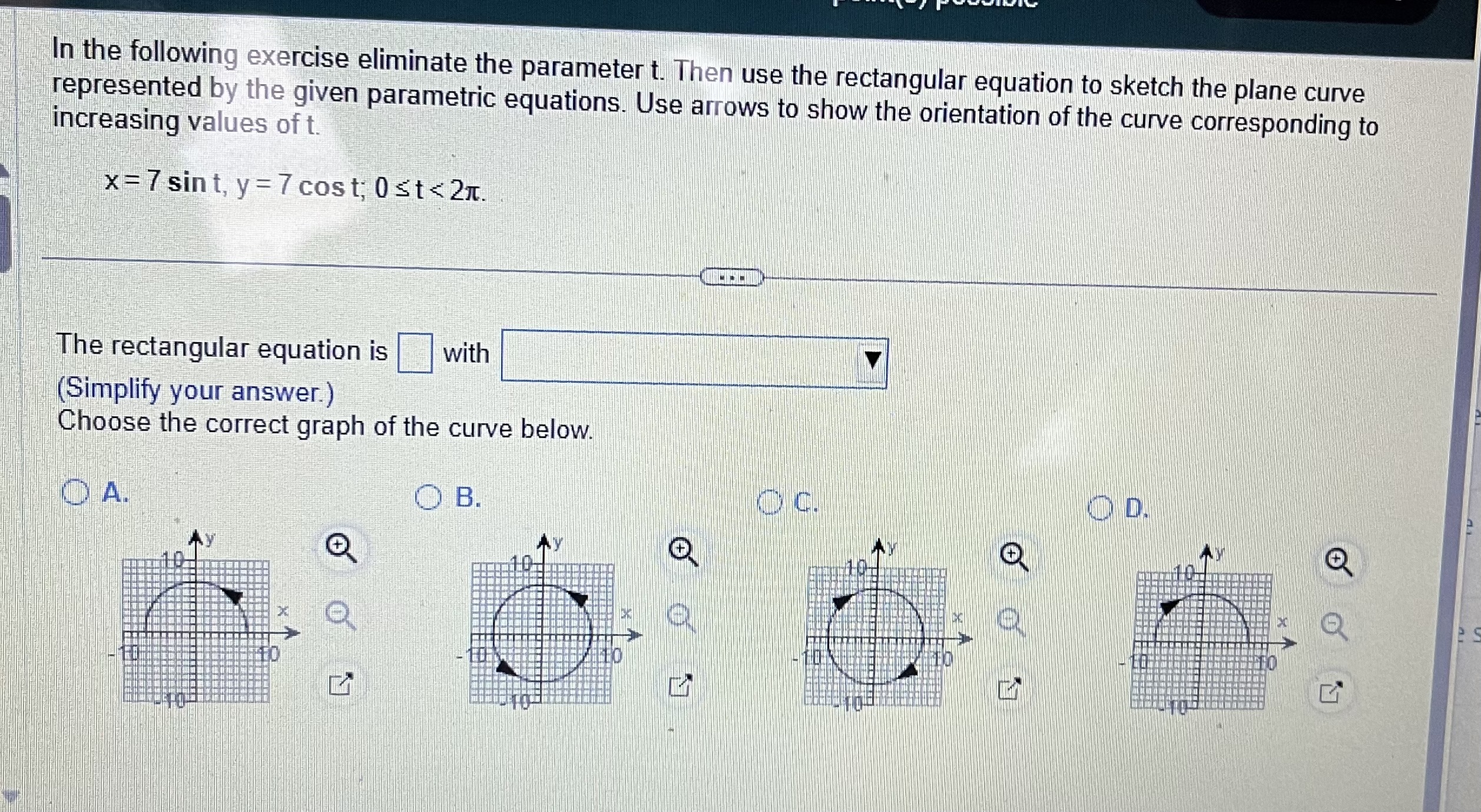 Solved In the following exercise eliminate the parameter t. | Chegg.com