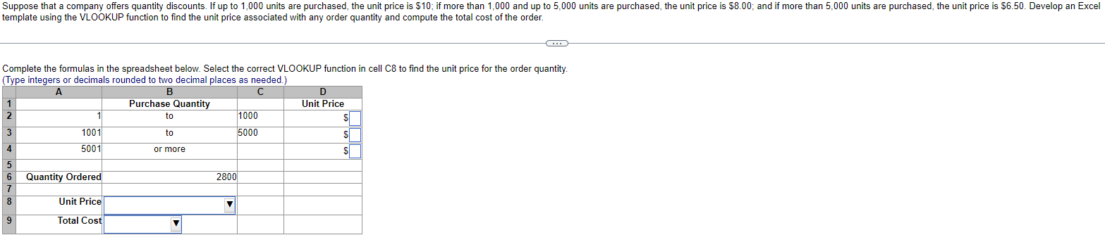 Solved emplate using the VLOOKUP function to find the unit | Chegg.com