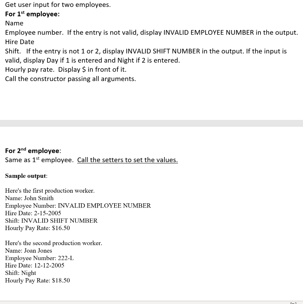 Solved Employee and Production Worker Class Design a class | Chegg.com