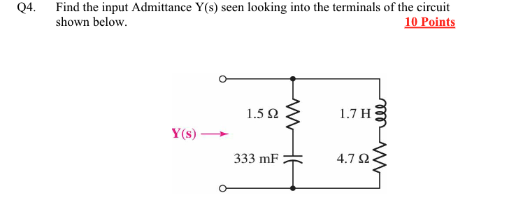 Q4. Find the input Admittance Y(s) seen looking into | Chegg.com