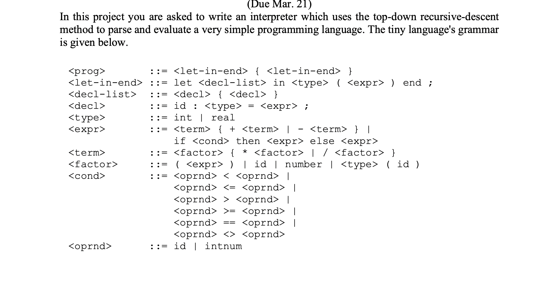 Solved (Due Mar. 21) In this project you are asked to write | Chegg.com