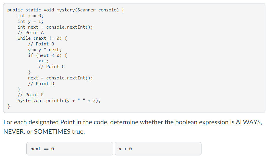 Solved For each designated Point in the code, determine | Chegg.com