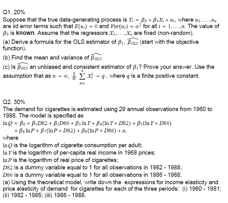 Solved Q1. 20% Suppose that the true data generating process | Chegg.com