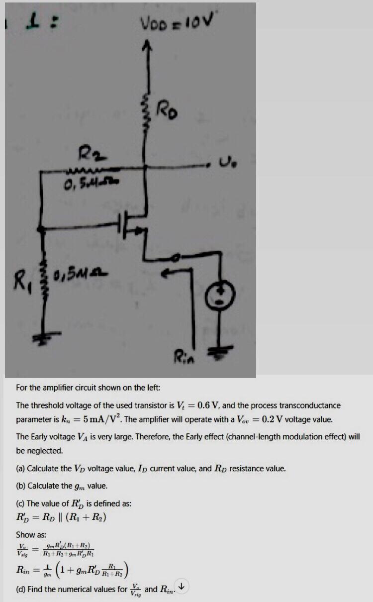 Solved For the amplifier circuit shown on the left.solve | Chegg.com