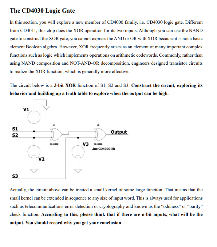 Solved The CD4030 Logic Gate In this section, you will | Chegg.com