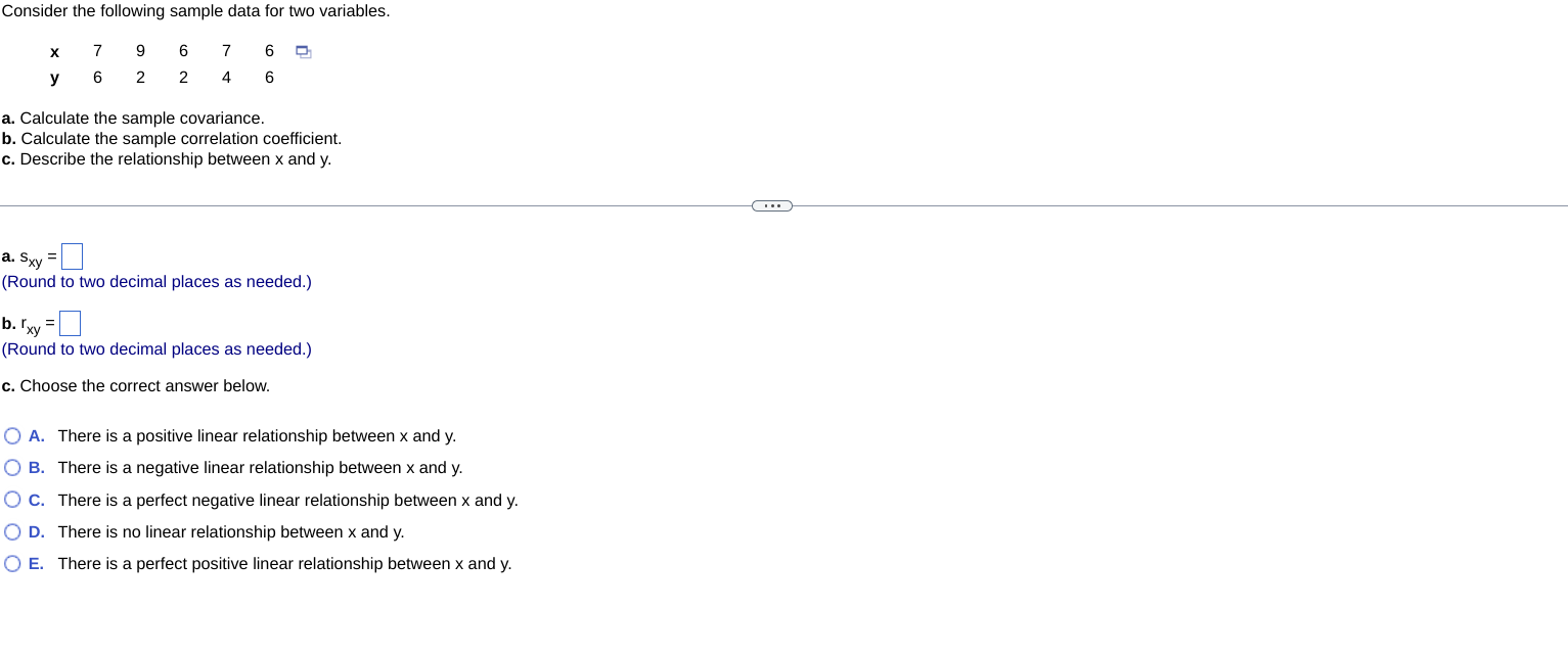 Solved Consider the following sample data for two variables. | Chegg.com