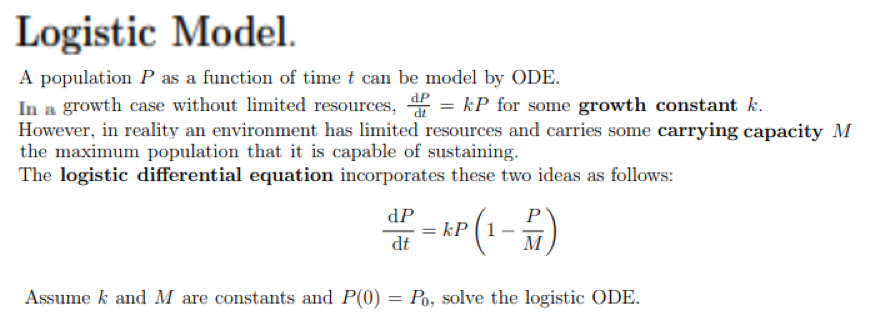 Solved Logistic Model. A population P as a function of time | Chegg.com