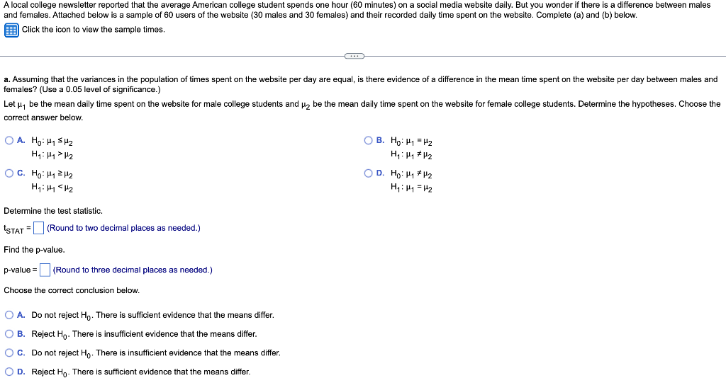 Solved A local college newsletter reported that the average | Chegg.com