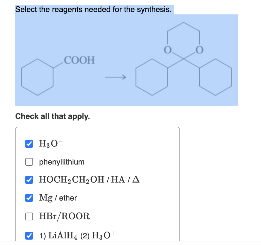 Solved Select the reagents needed for the synthesis. COOH | Chegg.com
