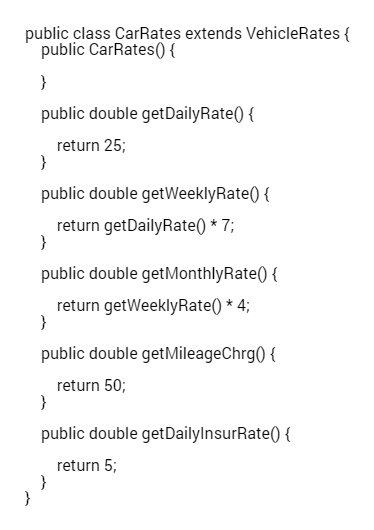 Solved CurrentRates Class (aggregation of VehicleRate | Chegg.com
