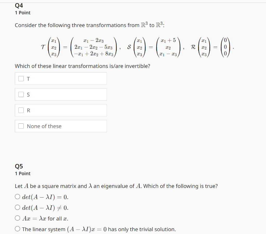 Solved 1 Point Consider the following three transformations | Chegg.com