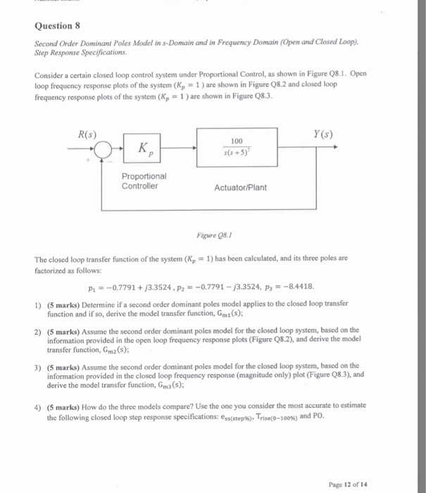 Question 8 Second Order Dominant Poles Model in | Chegg.com