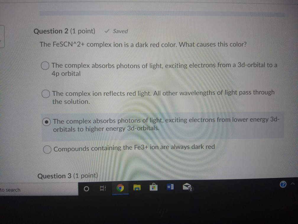 Solved The FeSCN^2+ complex ion is a dark red color. What | Chegg.com