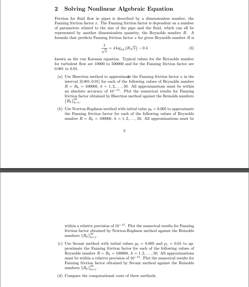 2 Solving Nonlinear Algebraic Equation Friction for | Chegg.com