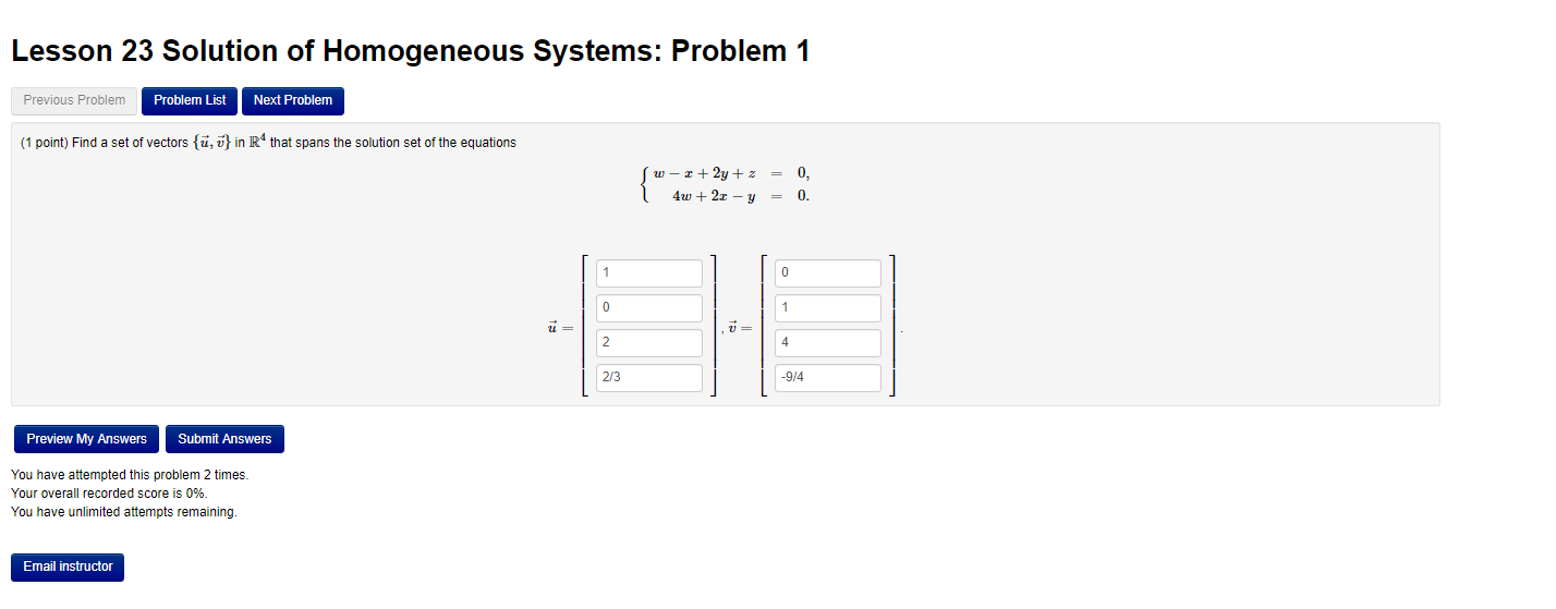 Solved Lesson 23 Solution of Homogeneous Systems: Problem 1 | Chegg.com