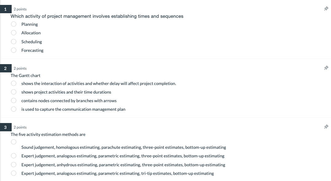 Solved 2 points Which activity of project management | Chegg.com