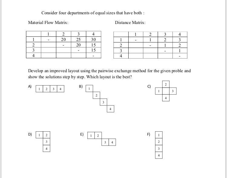 Solved Develop an improved layout using the pairwise | Chegg.com