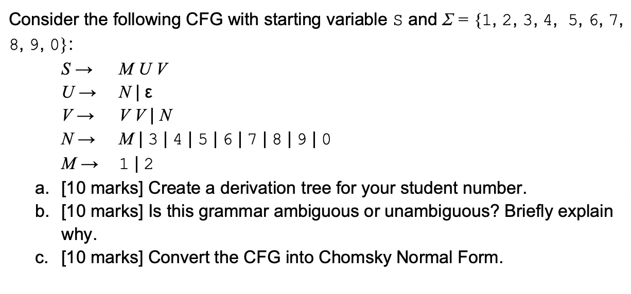 Solved Consider the following CFG with starting variables | Chegg.com