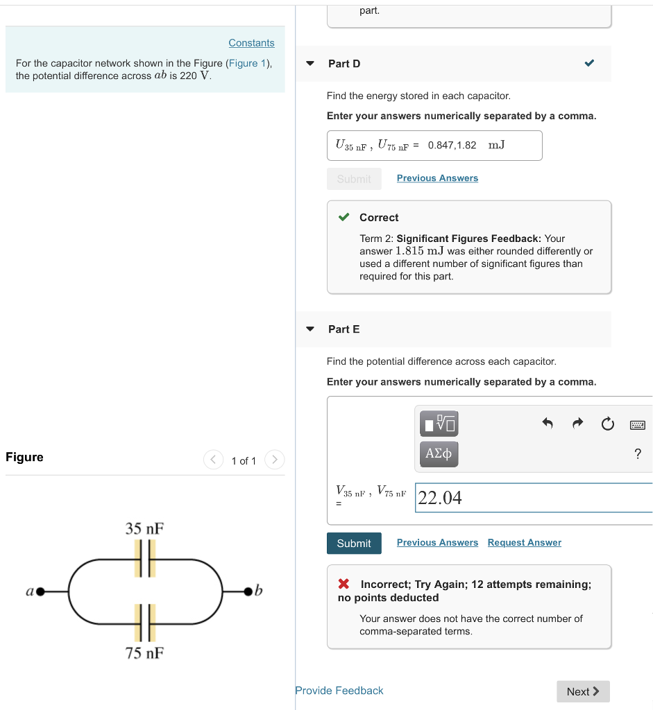 Solved part. Constants For the capacitor network shown in | Chegg.com