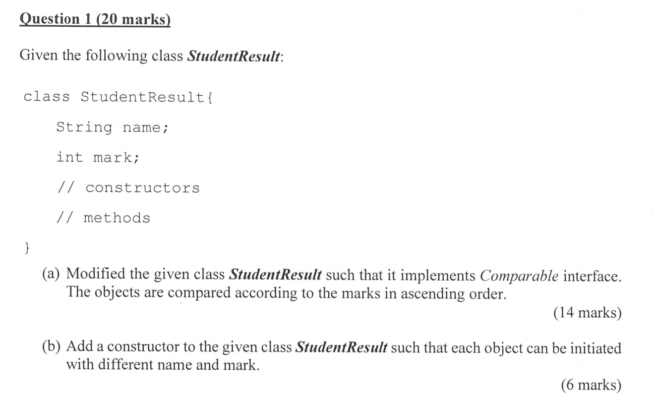 Solved Question 1 (20 marks) Given the following class | Chegg.com