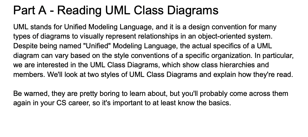 Part A - Reading UML Class Diagrams UML stands for | Chegg.com