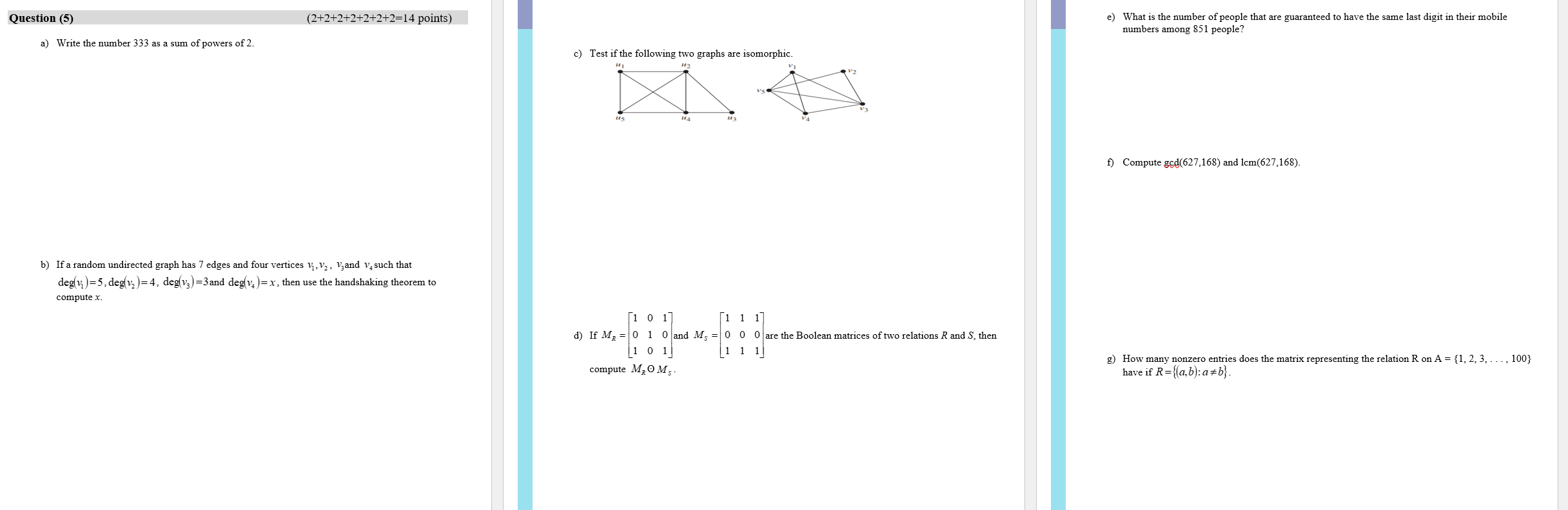 Solved Westion (5) a) Write the number 333 as a sum of | Chegg.com