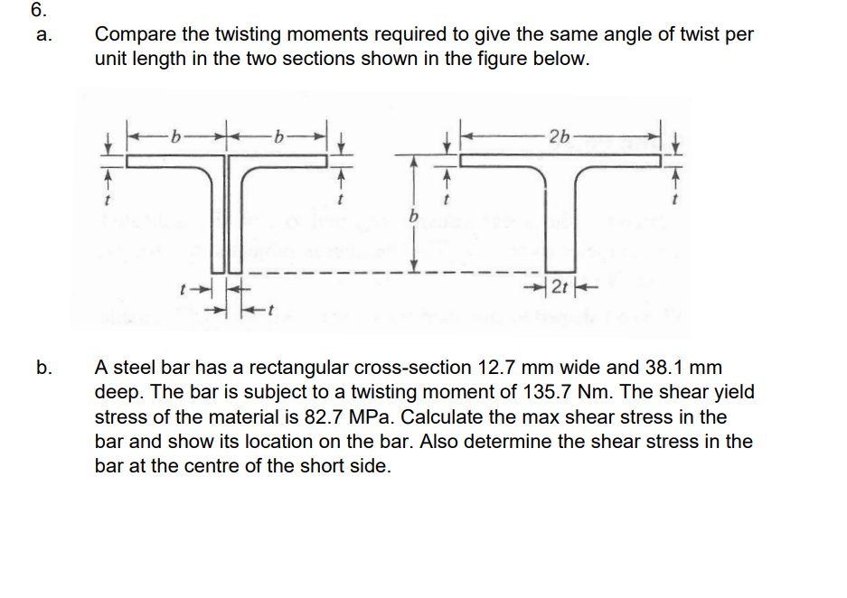 Solved 6. a. Compare the twisting moments required to give | Chegg.com
