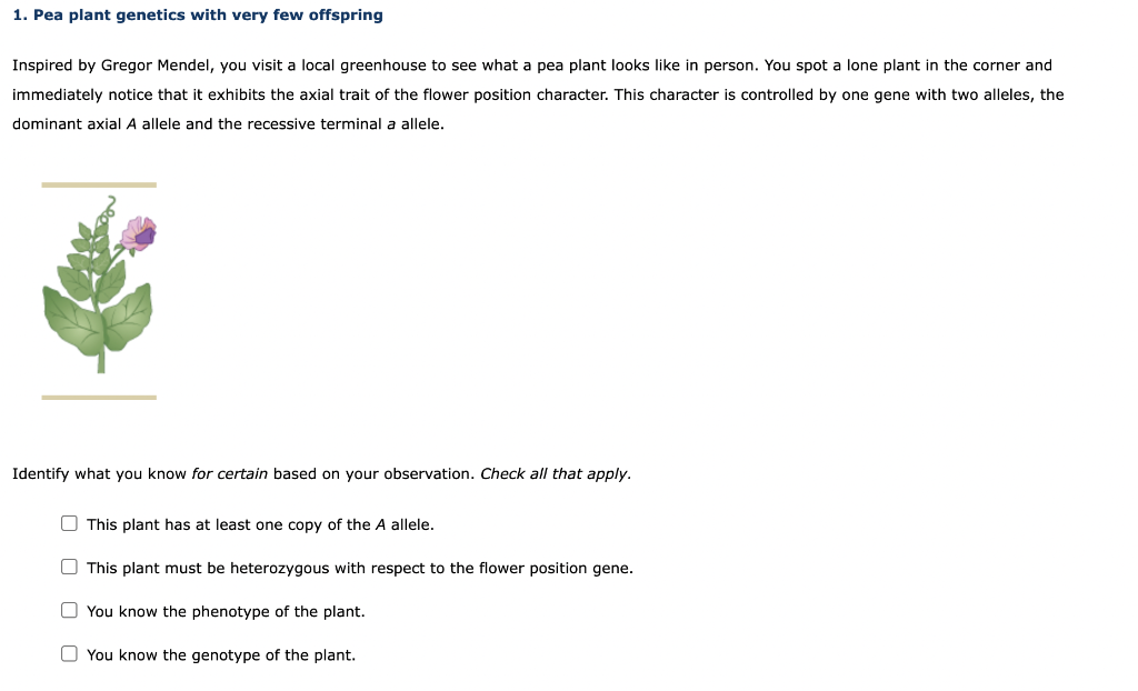 Solved 1. Pea plant genetics with very few offspring | Chegg.com