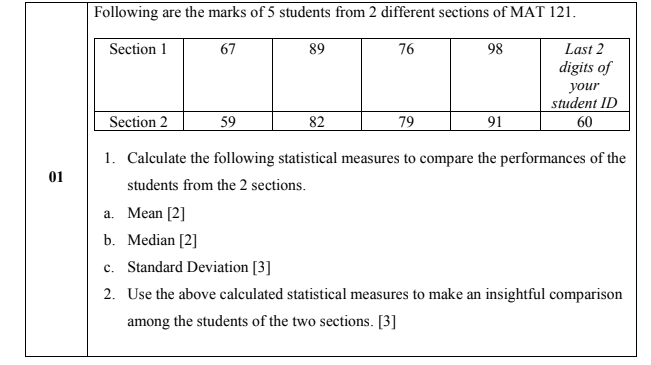 Solved Following are the marks of 5 students from 2 | Chegg.com