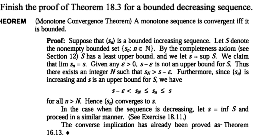 Solved sh the proof of Theorem 18.3 for a bounded decreasing | Chegg.com