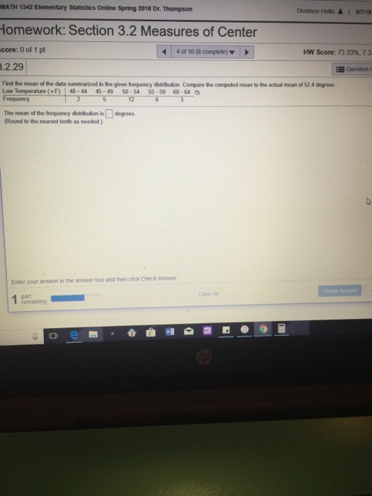 Solved MATH 1342 Elementary Statistics Online Spring 2018 | Chegg.com