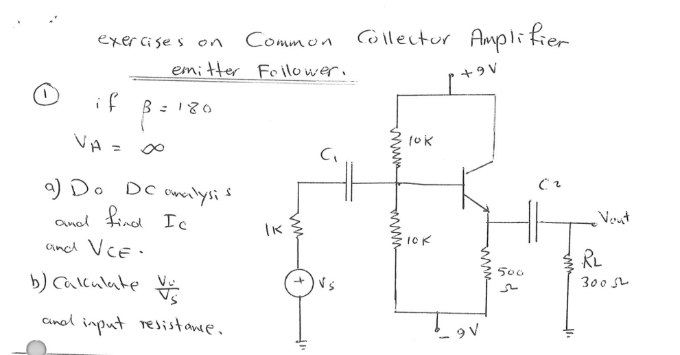 Solved exercises on Common Collector Amplifier emitter (1) | Chegg.com