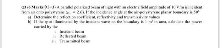 Solved Q3 (6 Marks3+3) A parallel polarized beam of light | Chegg.com