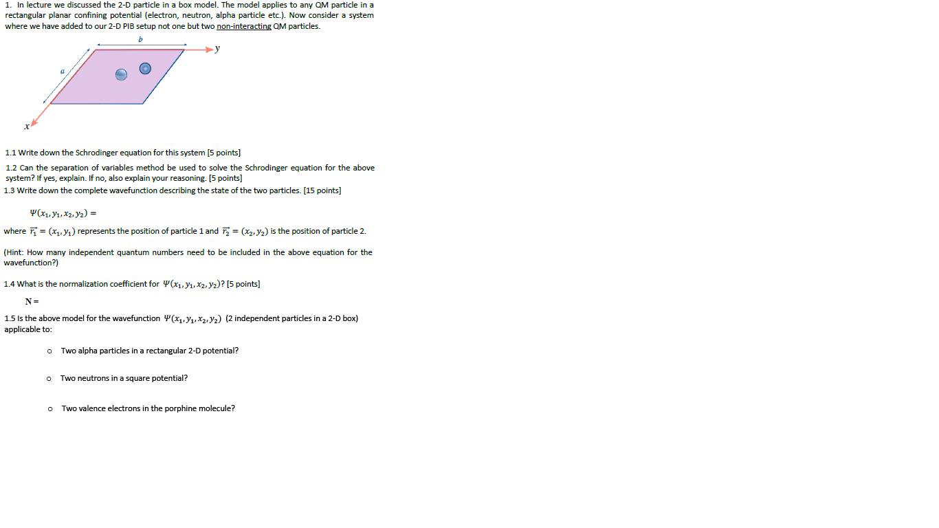 Solved 1. In lecture we discussed the 2-D particle in a box | Chegg.com