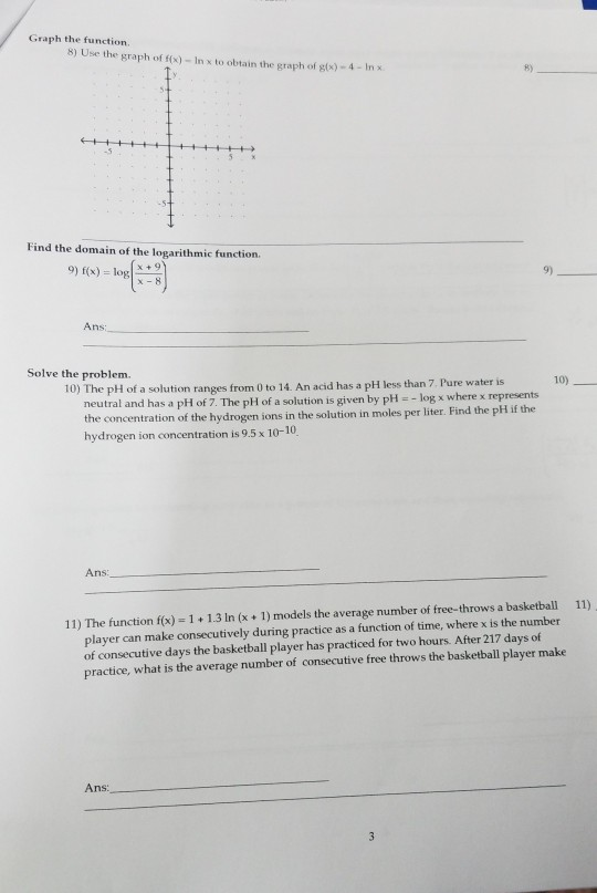 Solved Graph the function. 8) Use the graph of f(x) - Inx to | Chegg.com