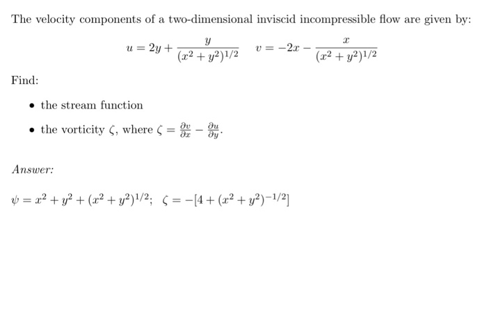 Solved The velocity components of a two-dimensional inviscid | Chegg.com