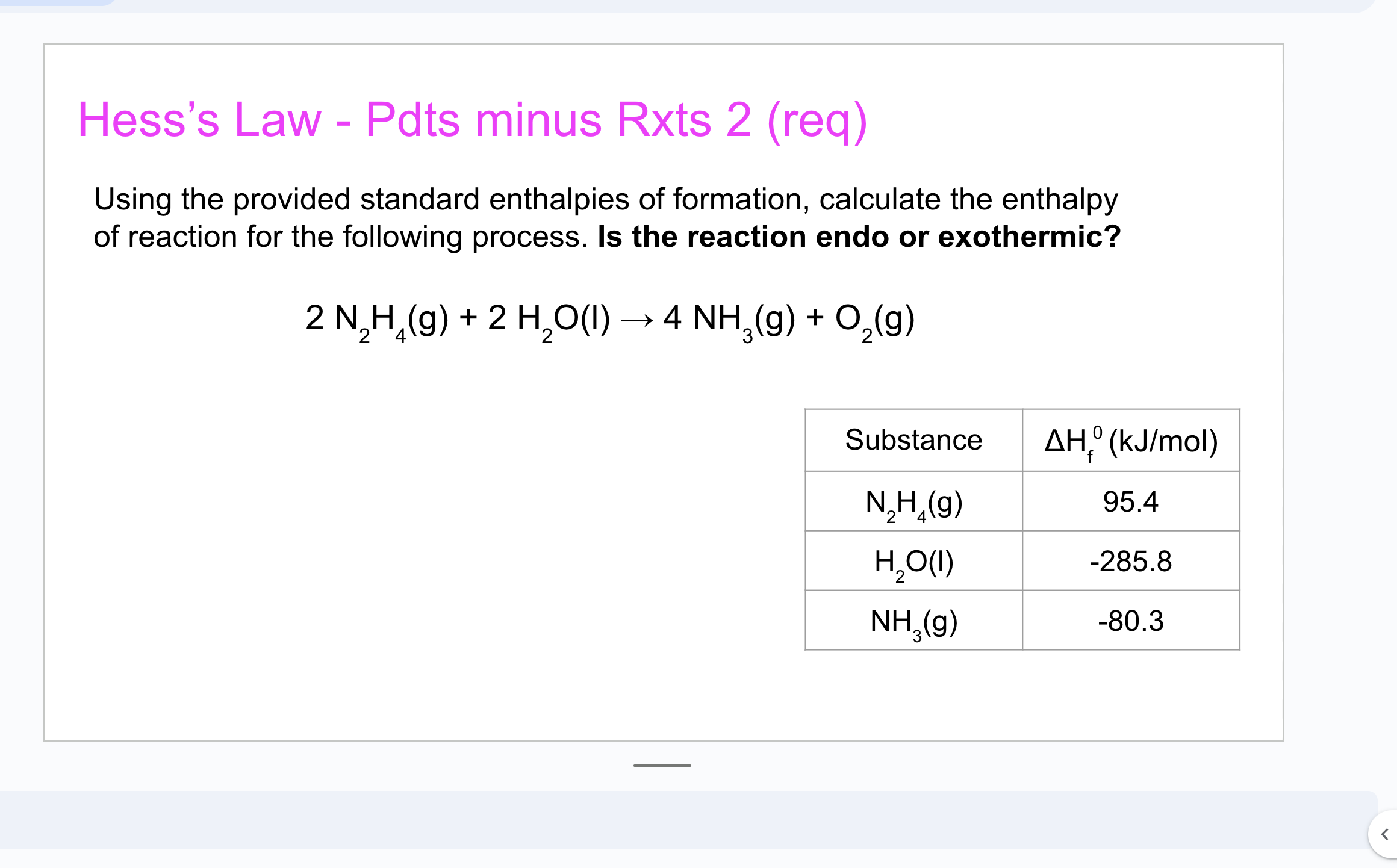 Solved Hess's Law - ﻿Pdts minus Rxts 2 (req)Using the | Chegg.com