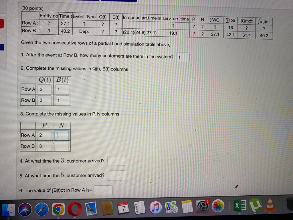 (30 points) Given the two consecutive rows of a | Chegg.com