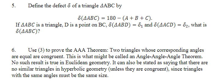 5. Define the defect δ of a triangle ABC by | Chegg.com