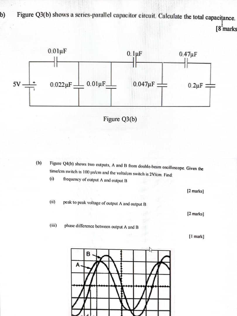 Solved Figure Q3(b) shows a series-parallel capacitor | Chegg.com
