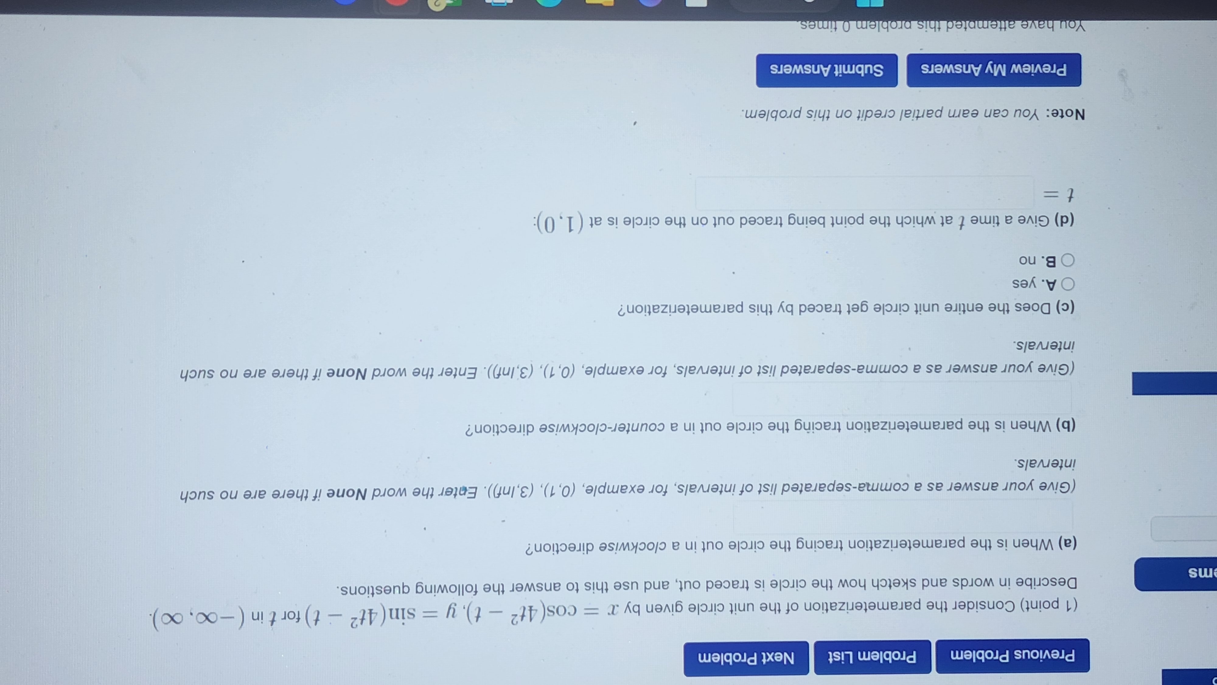 Solved (1 point) Consider the parameterization of the unit | Chegg.com