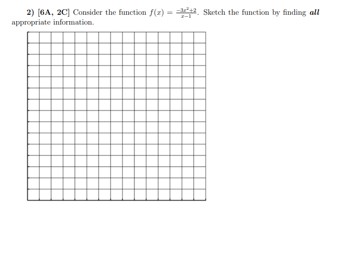Solved 2) [6A, 2C] Consider the function f(x)=x−1−3x2+2. | Chegg.com