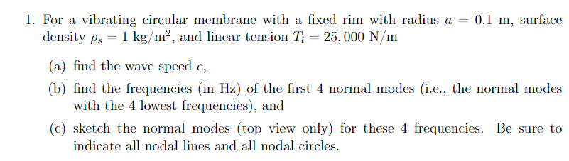 Solved 1. For a vibrating circular membrane with a fixed rim | Chegg.com