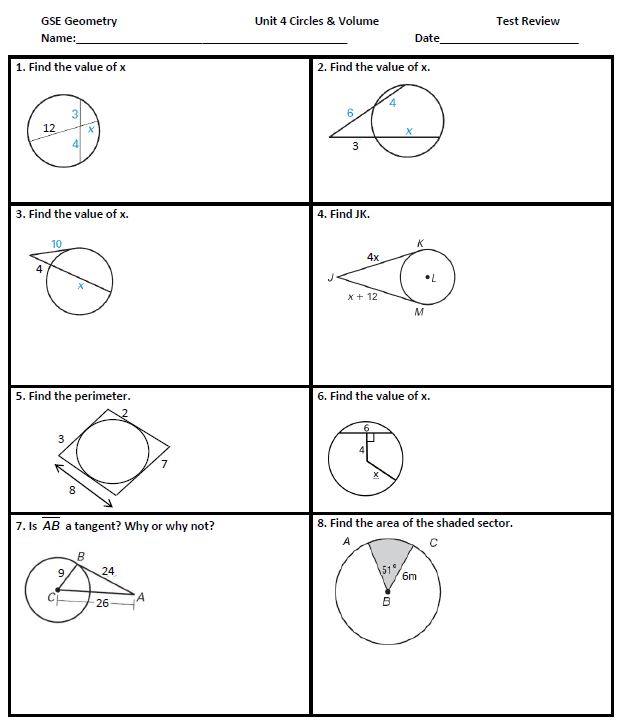 Solved GSE Geometry Unit 4 Circles \& Volume Name: Date 1. | Chegg.com